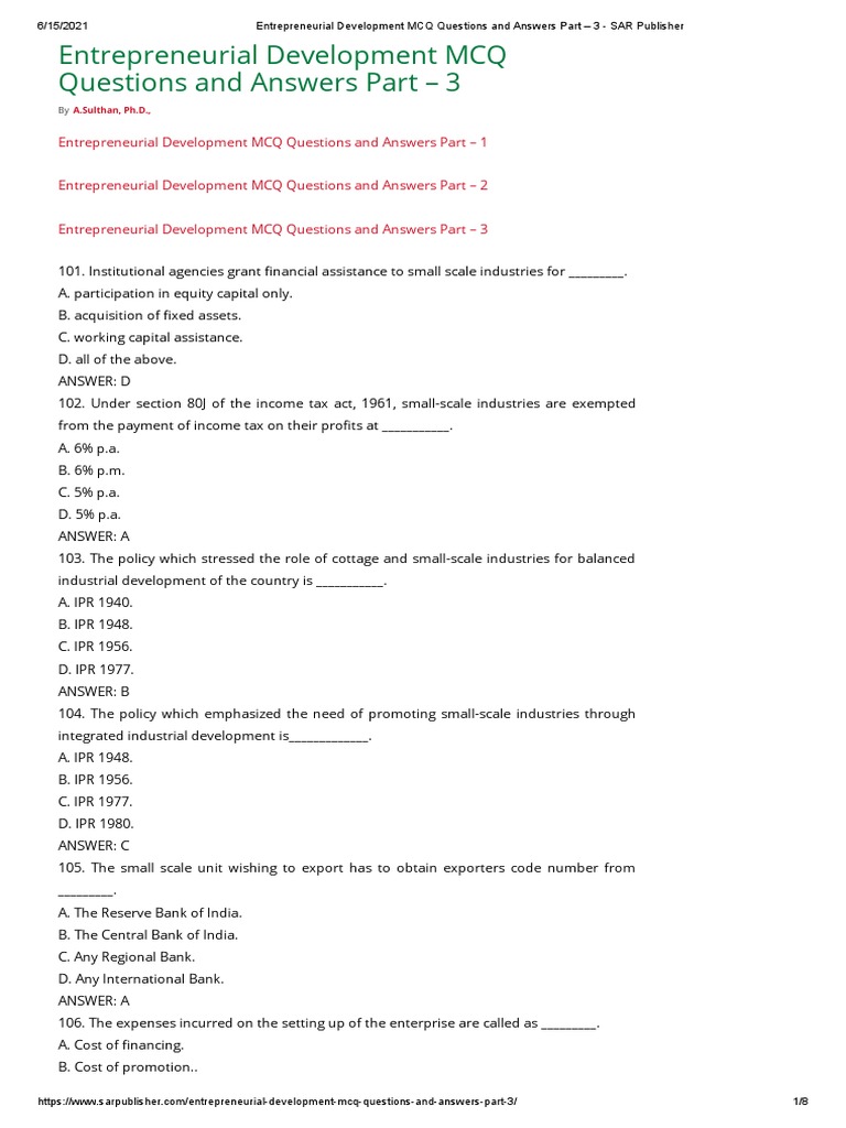 Ent MCQ | PDF | Balance Sheet | Entrepreneurship