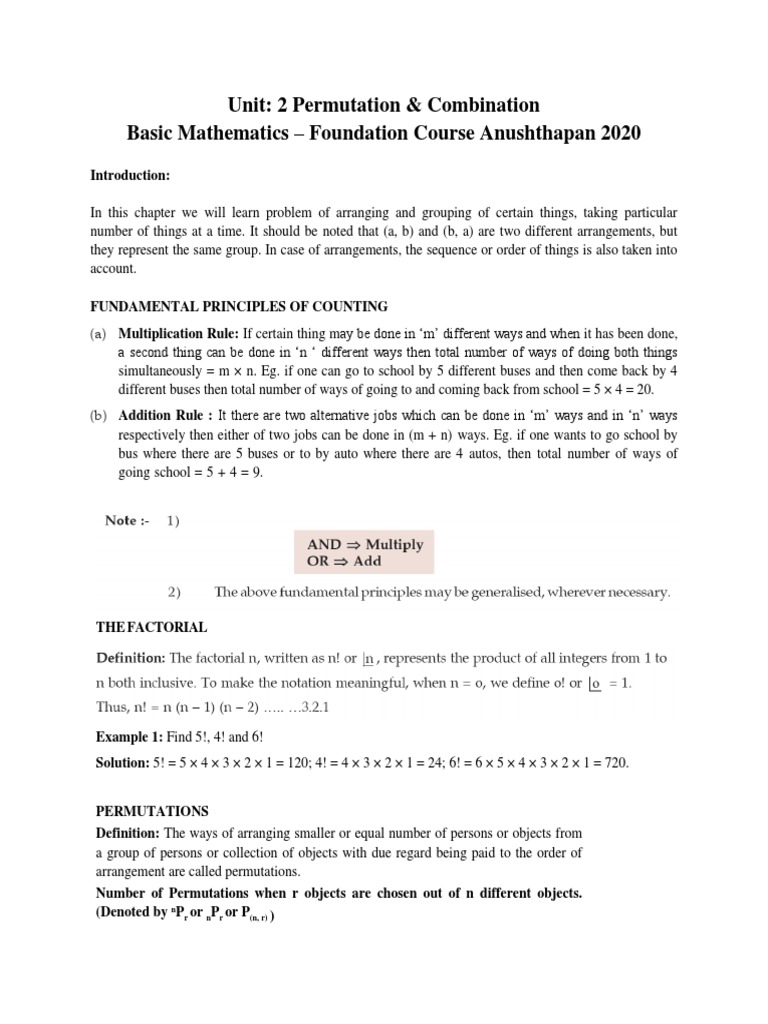 Unit 2 Permutation And Combination Basic Mathematics Foundation Course