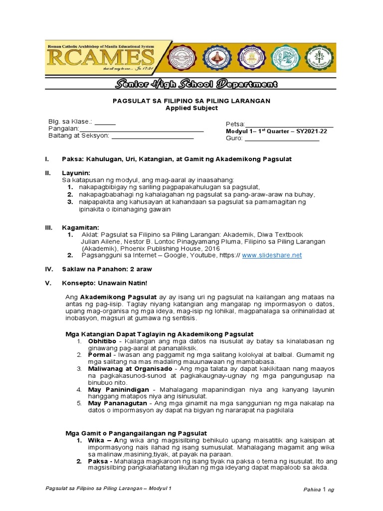 Modyul 1 - Pagsulat | PDF