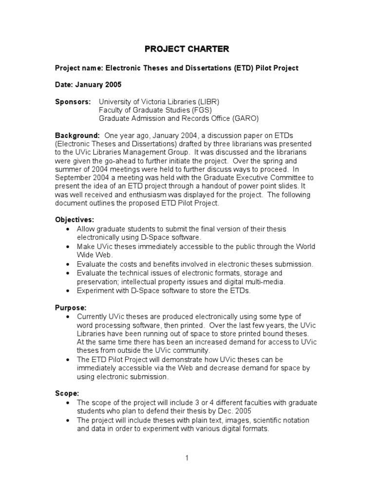 Etd Project Charter | PDF