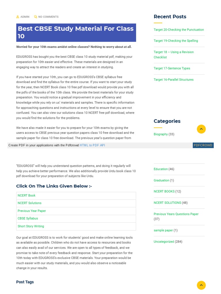 Best CBSE Study Material For Class 10: Recent Posts | Download Free PDF ...