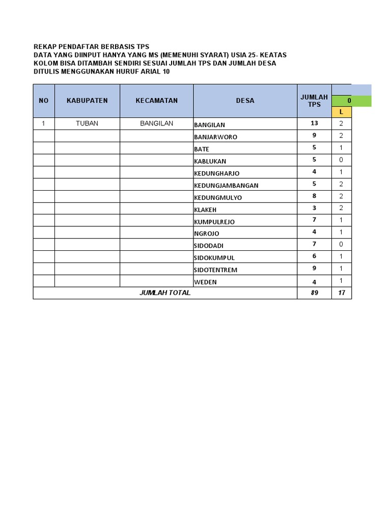 Rekap Data Per TPS - Bangilan | PDF