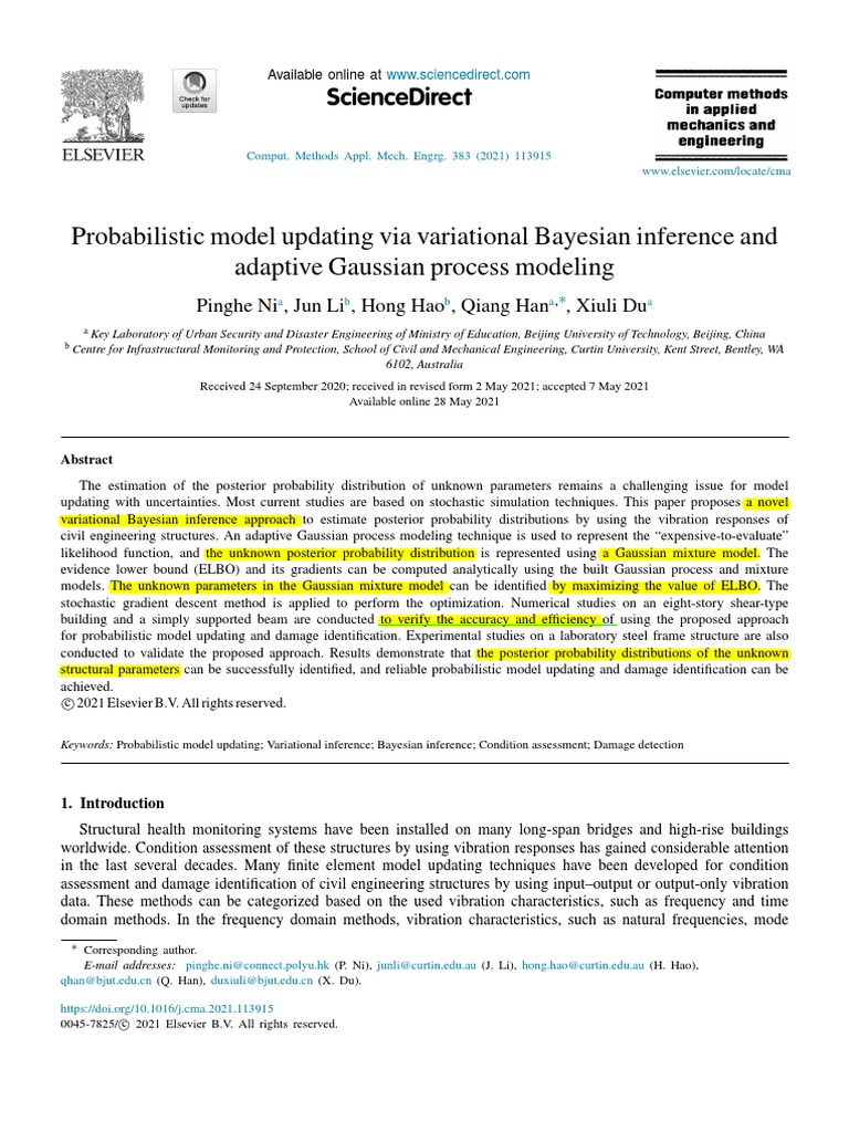 Probabilistic Model Updating Via Variational Bayesian Inference and Adaptive Gaussian Process ...
