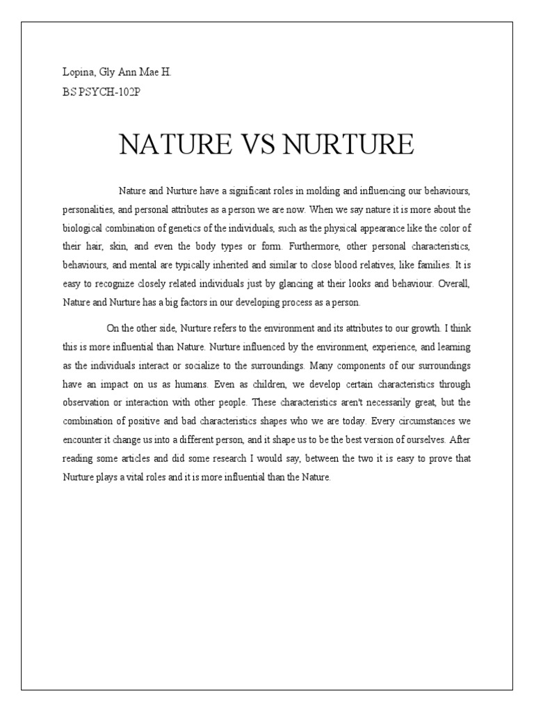 Nature VS Nurture Reflective Essay | PDF