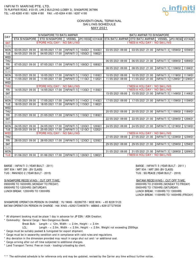 Barge Time Charter Schedule: May 2021 | PDF | Cargo | Business Process