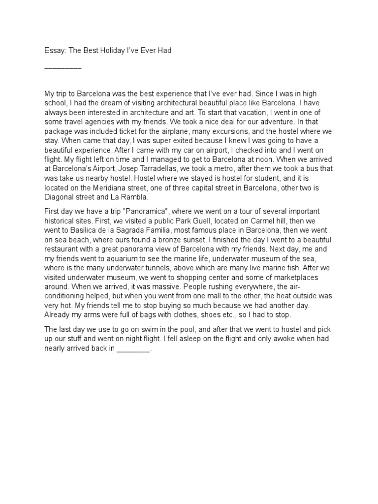 Essay The Best Holiday I'Ve Ever Had | PDF