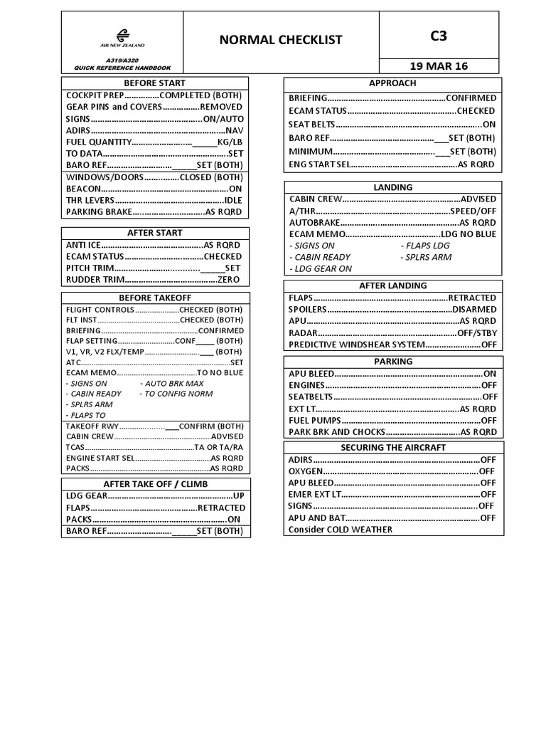 Normal Checklist: Before Start Approach | Unduh gratis PDF | Aviation ...