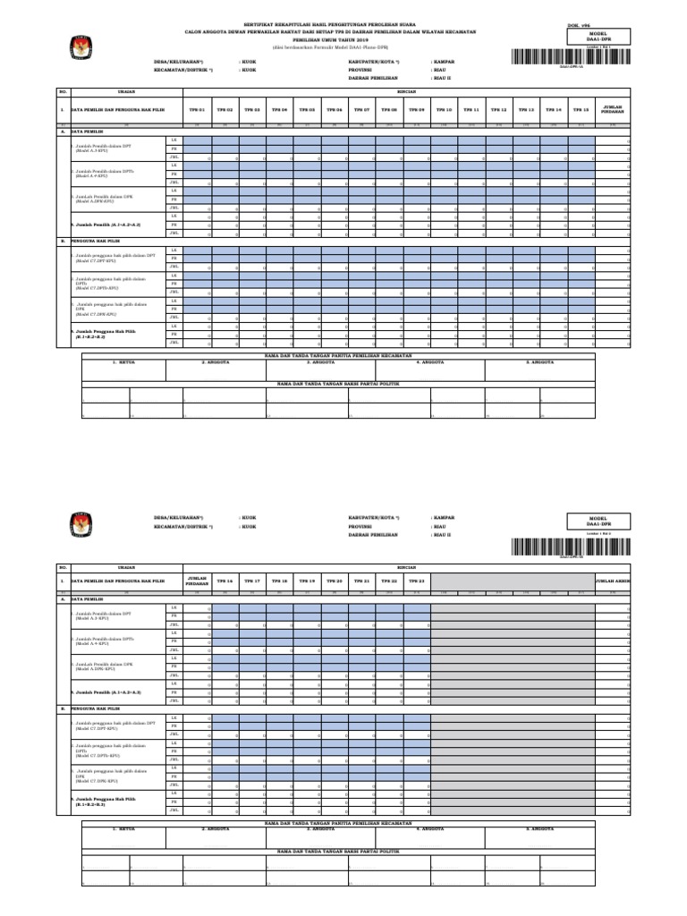 Model Daa1 DPR 14215 Kuok Dapil Riau Ii | PDF