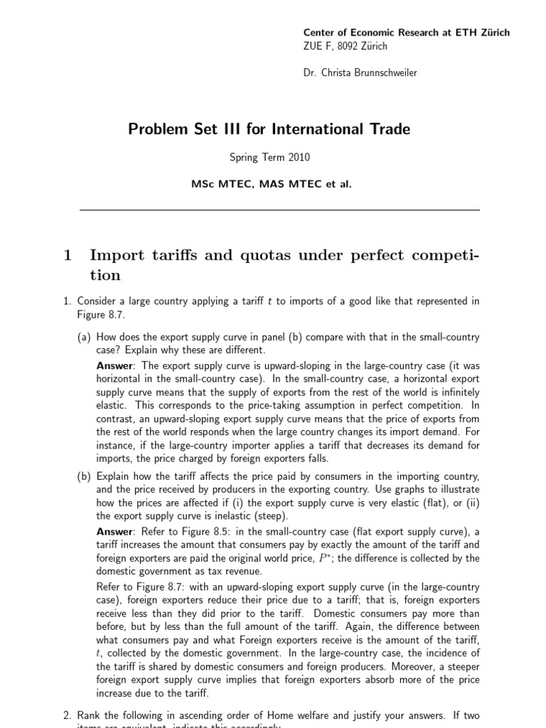 Problem Set Iii For International Trade Pdf Subsidy Economic Surplus