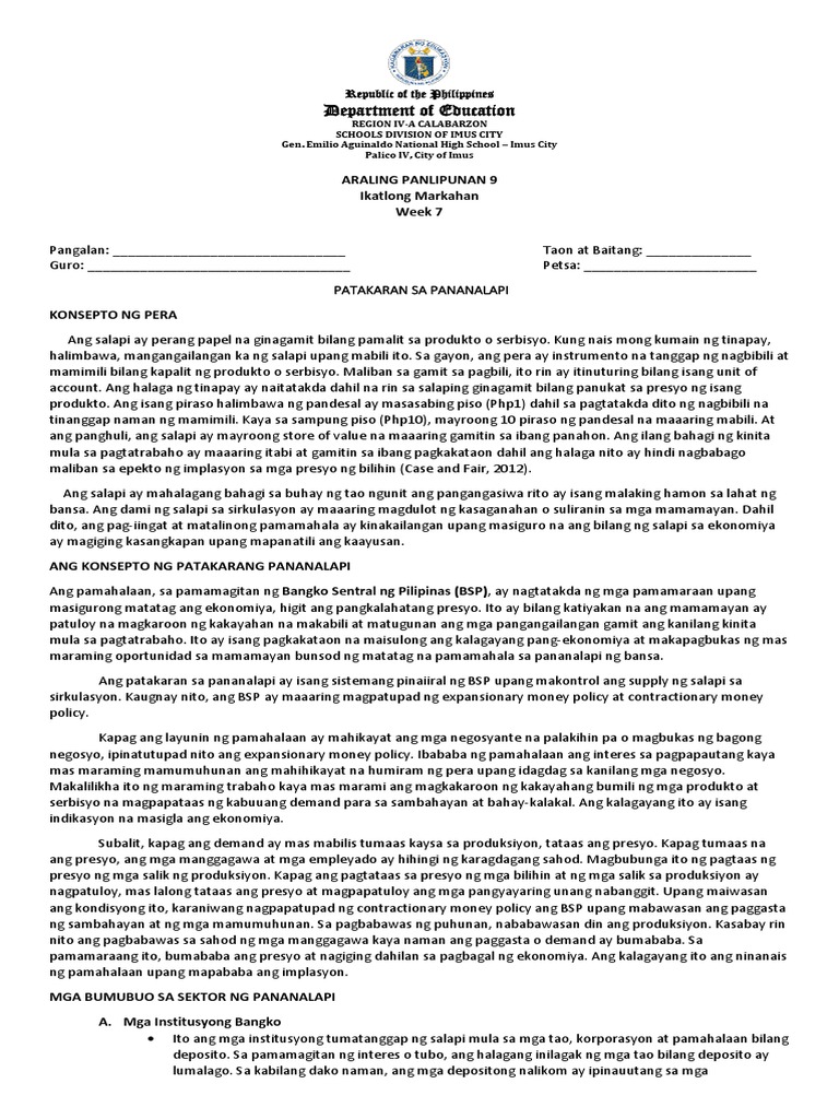 AP G9 LAS Week 7 | PDF