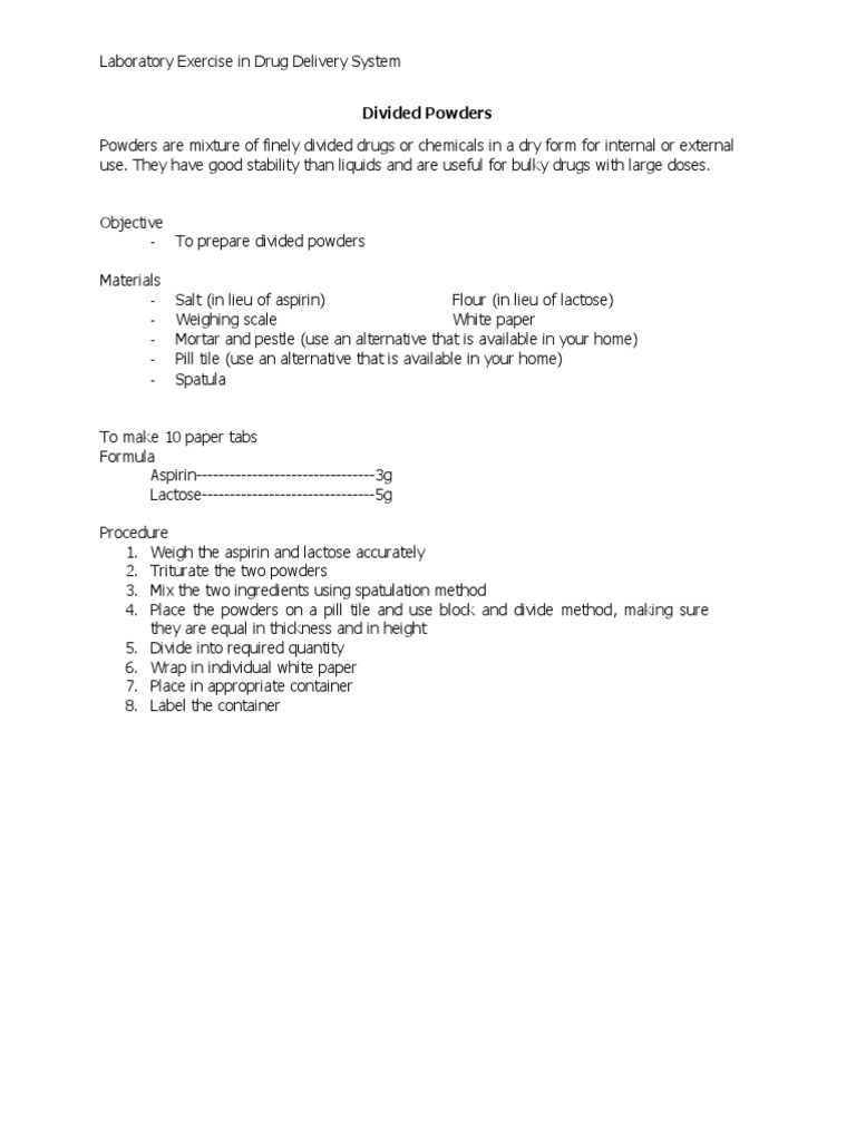 Preparation of Divided Powders: An Accurate and Insightful Look at the ...