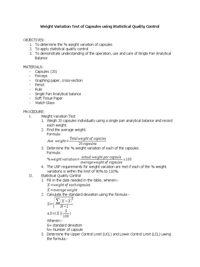 Weight Variation Test of Capsules Using Statistical Quality Control ...