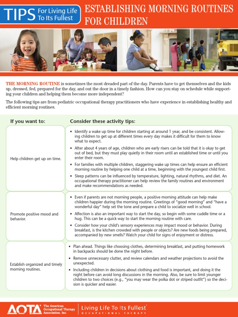 AOTA Handout - Establishing Morning Routines For Children | PDF ...