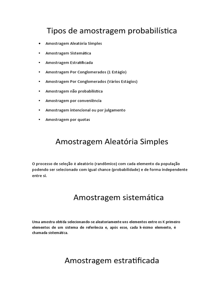 Tipos de Amostragem Probabilística | PDF | Amostragem (Estatística ...