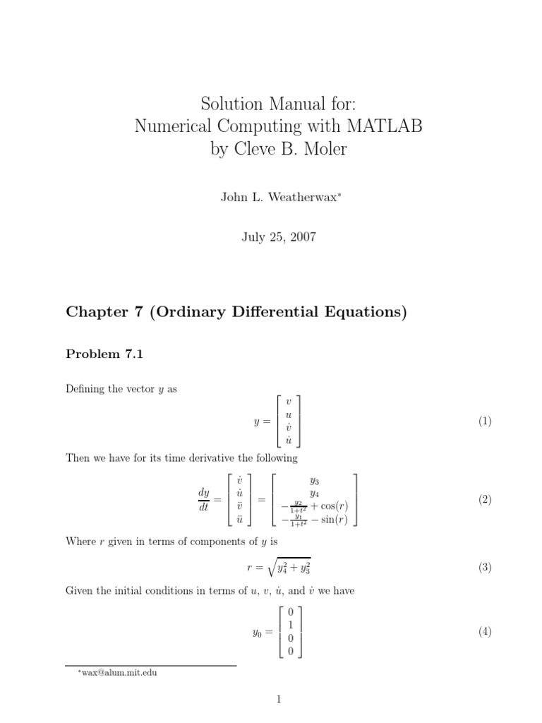 Solution Manual For Numerical Computing With Matlab By Cleve B Moler