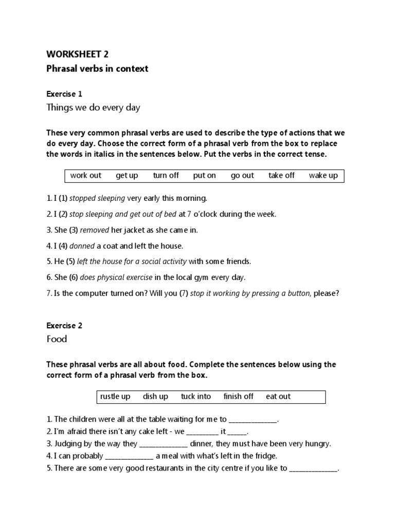 Things We Do Every Day: Worksheet 2 Phrasal Verbs in Context | PDF ...