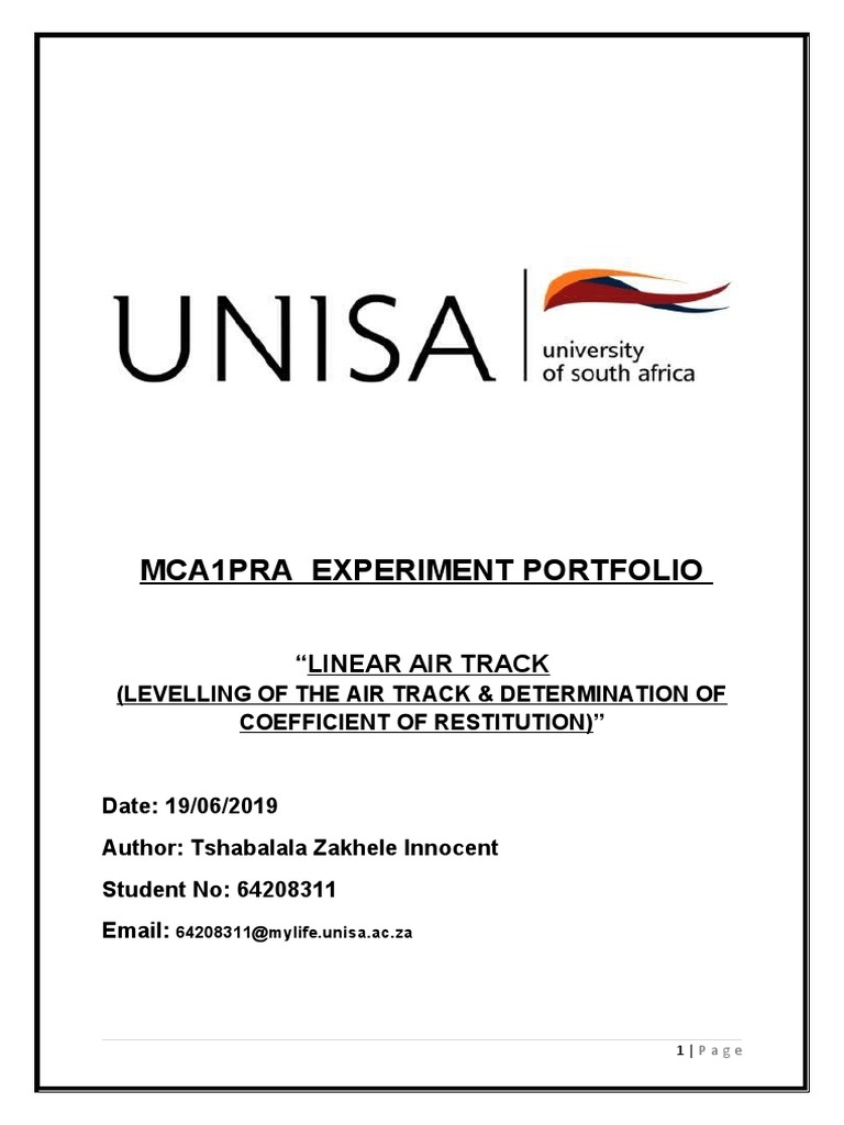 Mca1Pra Experiment Portfolio: "Linear Air Track | PDF | Collision ...