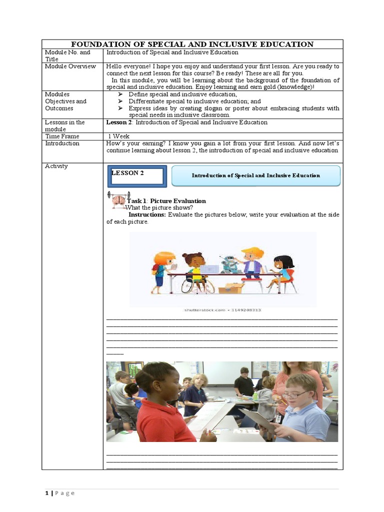 Module 1-Lesson 2 Prof Ed 301 | PDF | Special Education | Inclusion ...