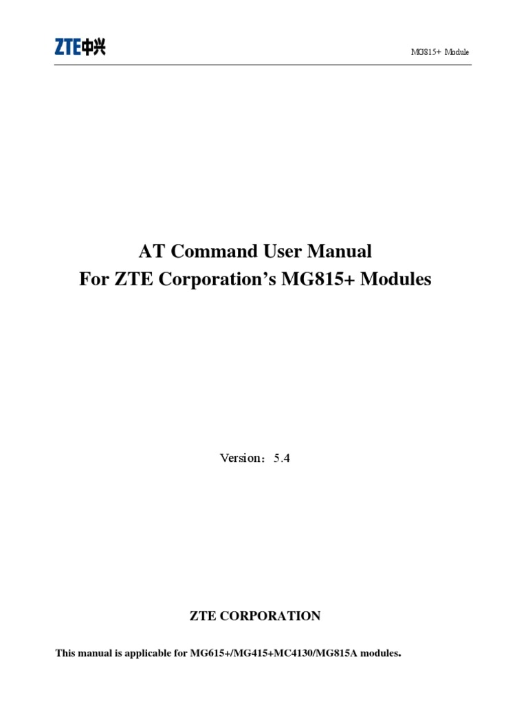 AT Command Manual For ZTE Corporation's MG815+ Modules (V5.4 | PDF ...