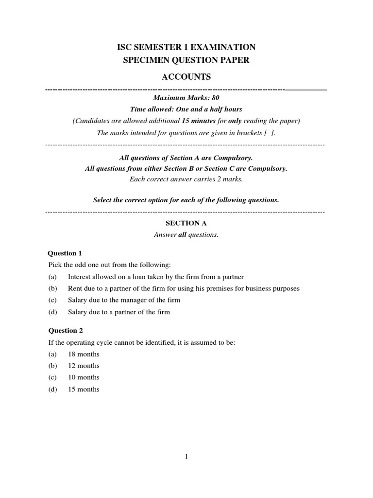 ACCOUNTS Specimen For ISC | PDF | Databases | Debits And Credits