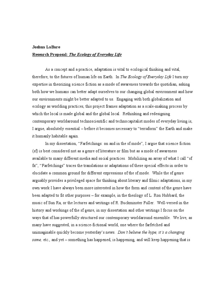 LaBare - The Ecology of Everyday Life - Adaptations - Proposal | PDF ...