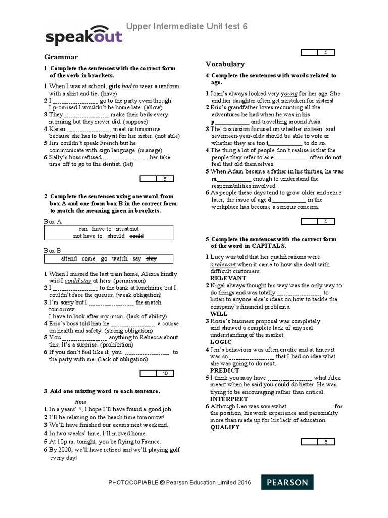 Upper Intermediate Unit Test 6 Grammar Vocabulary Pdf