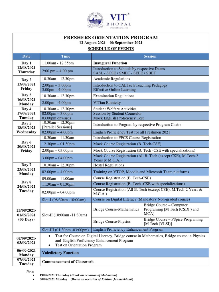 Freshers Orientation Program: Date Time Session | PDF | Learning ...