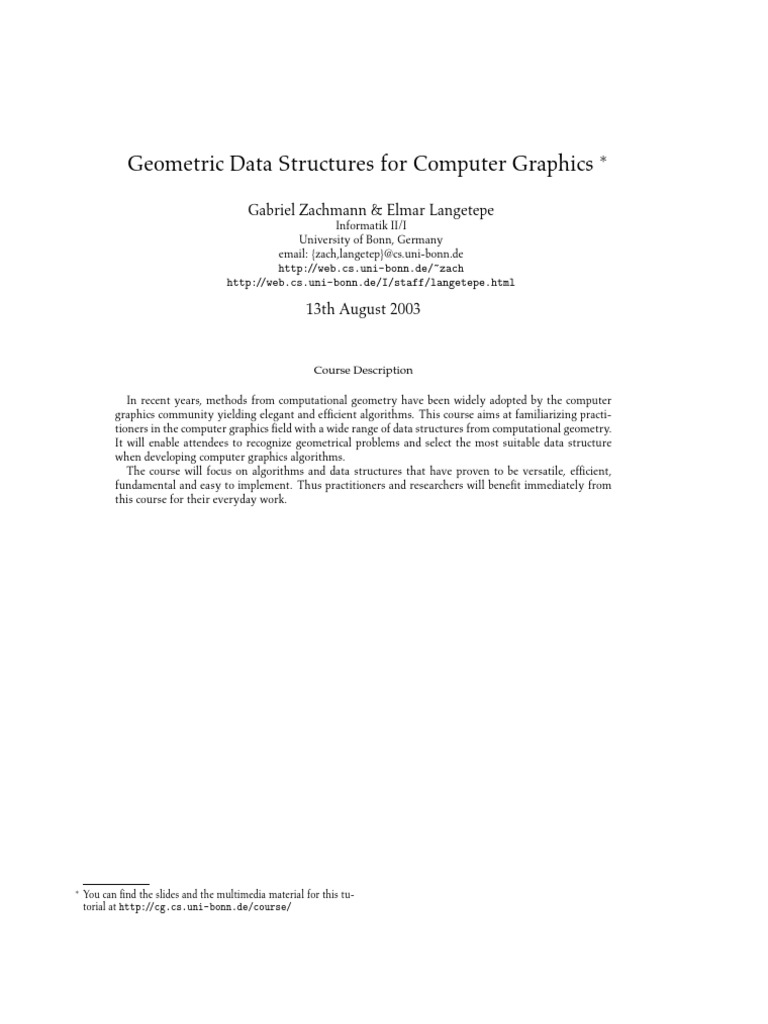 Geometric Data Structures For Computer Graphics: Gabriel Zachmann ...