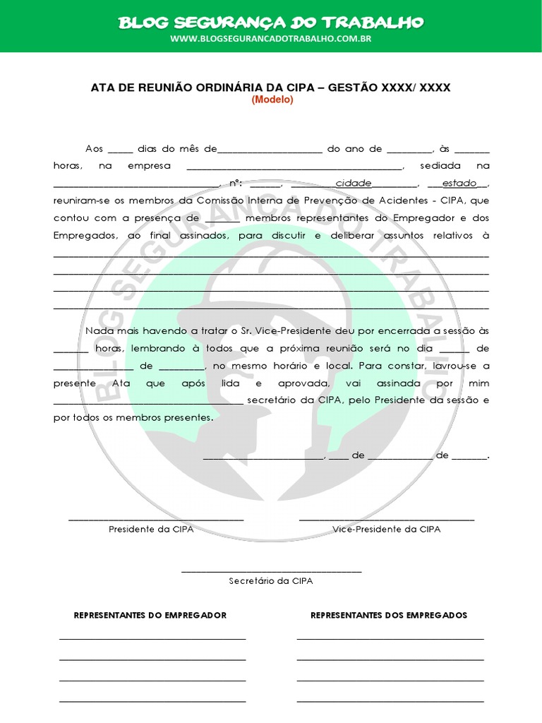 Modelo - Ata de Reunião Da CIPA | PDF