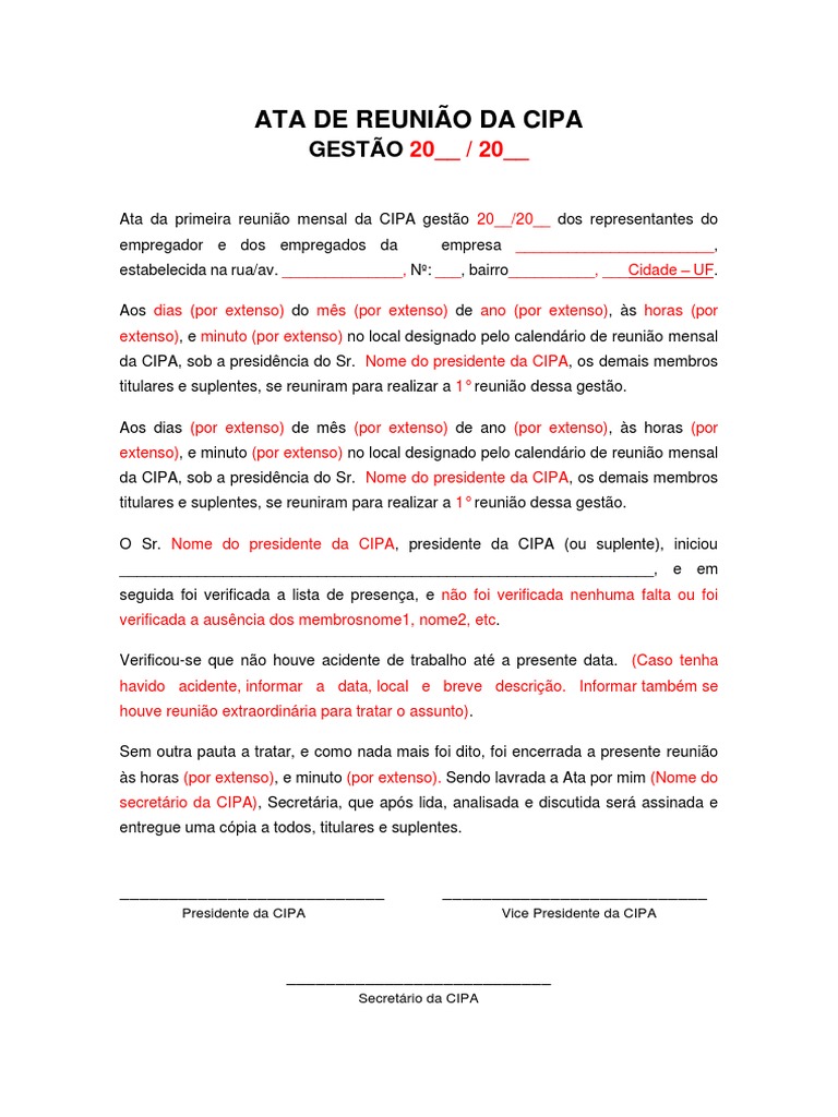 Modelo - Ata de Reunião Da CIPA | PDF