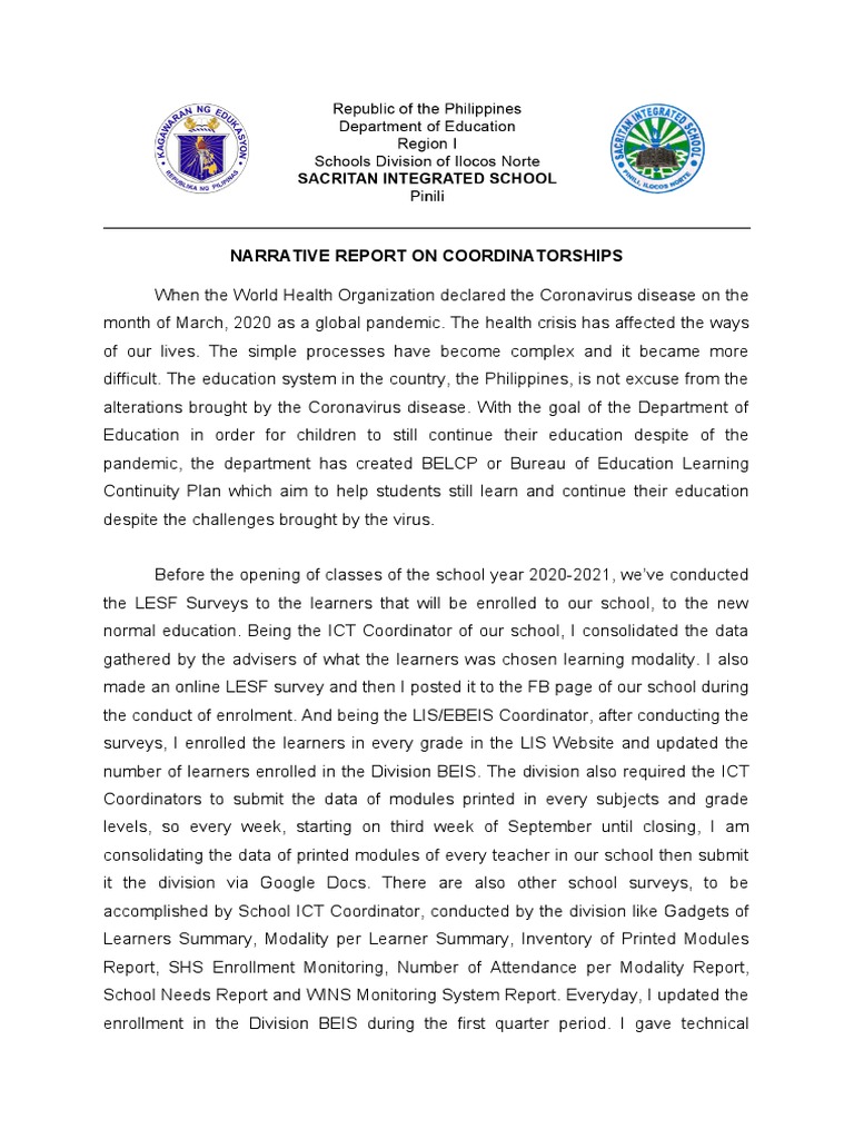 Narrative Report On Coordinatorships | PDF | Educational Technology