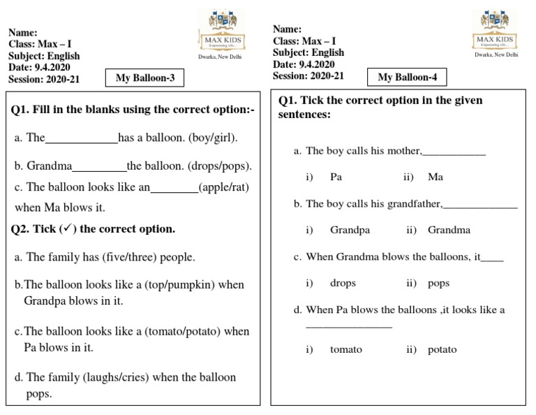 Q1. Fill in The Blanks Using The Correct Option:-Q1. Tick The Correct Option in The Given ...