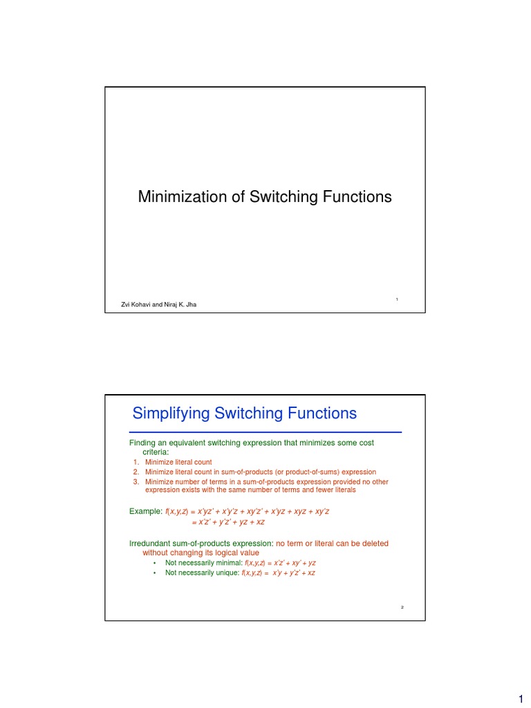 Minimization of Switching Functions | PDF | Mathematics | Mathematical ...