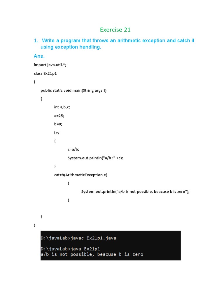 Exercise 21: Write A Program That Throws An Arithmetic Exception and ...