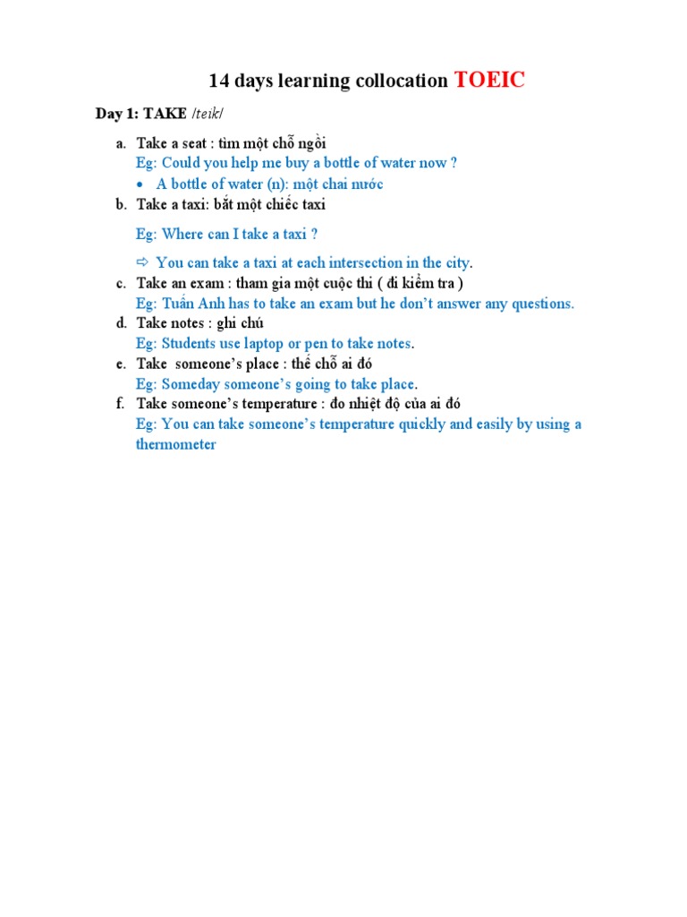 14 Days Learning Collocation TOEIC | PDF