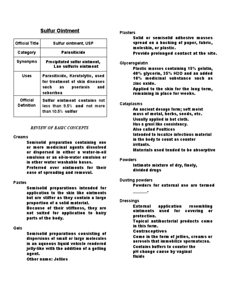 Sulfur Ointment Uses and Preparation | PDF | Topical Medication | Chemistry