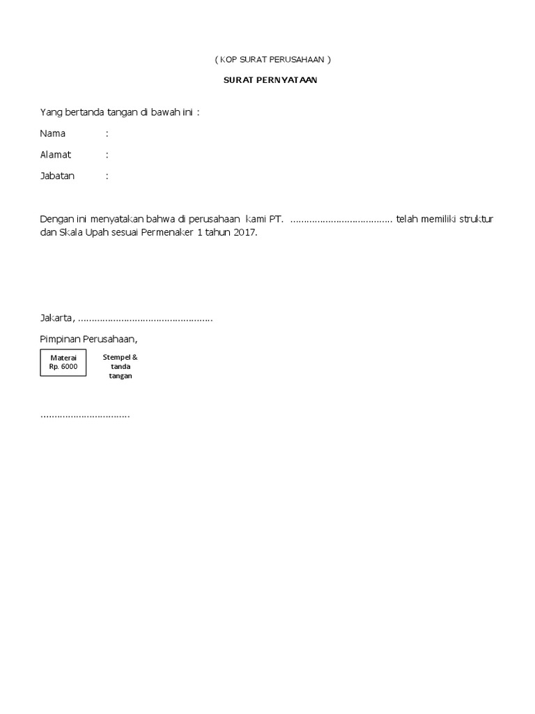 Surat Keputusan Direksi Dan Surat Pernyataan Telah Memiliki Struktur ...