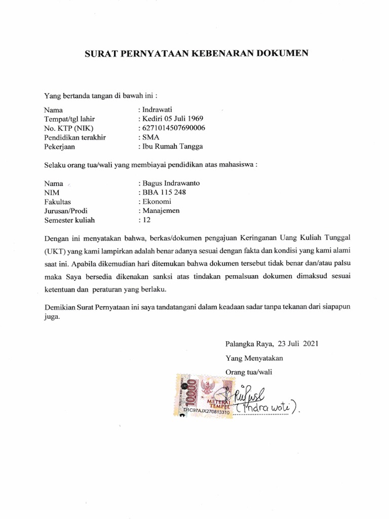 Surat Keaslian Dokumen (TTD) | PDF