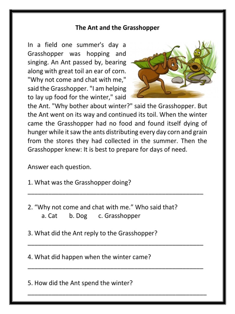 Ant and Grasshopper Comprehension Guide | PDF | Language Arts & Discipline