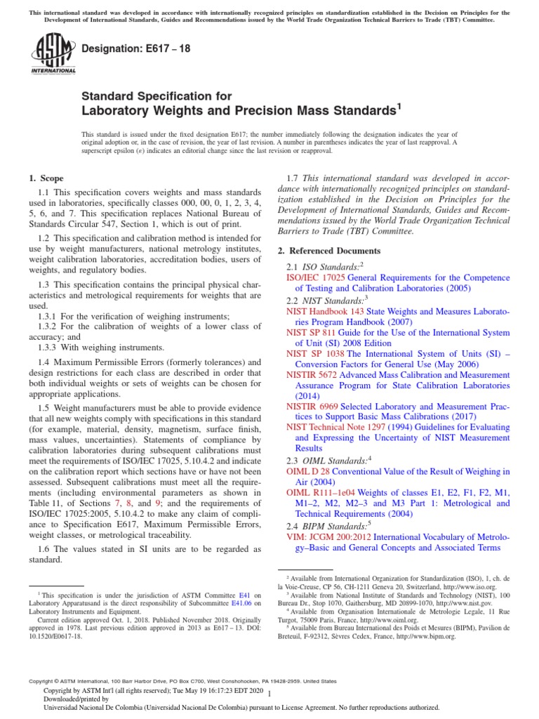 Astm E617-18 - 2018 | PDF | Calibration | Metrology