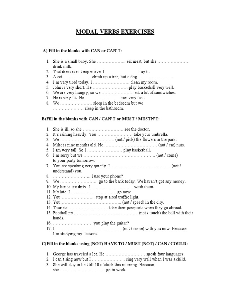 Modal Verbs Exercises | PDF