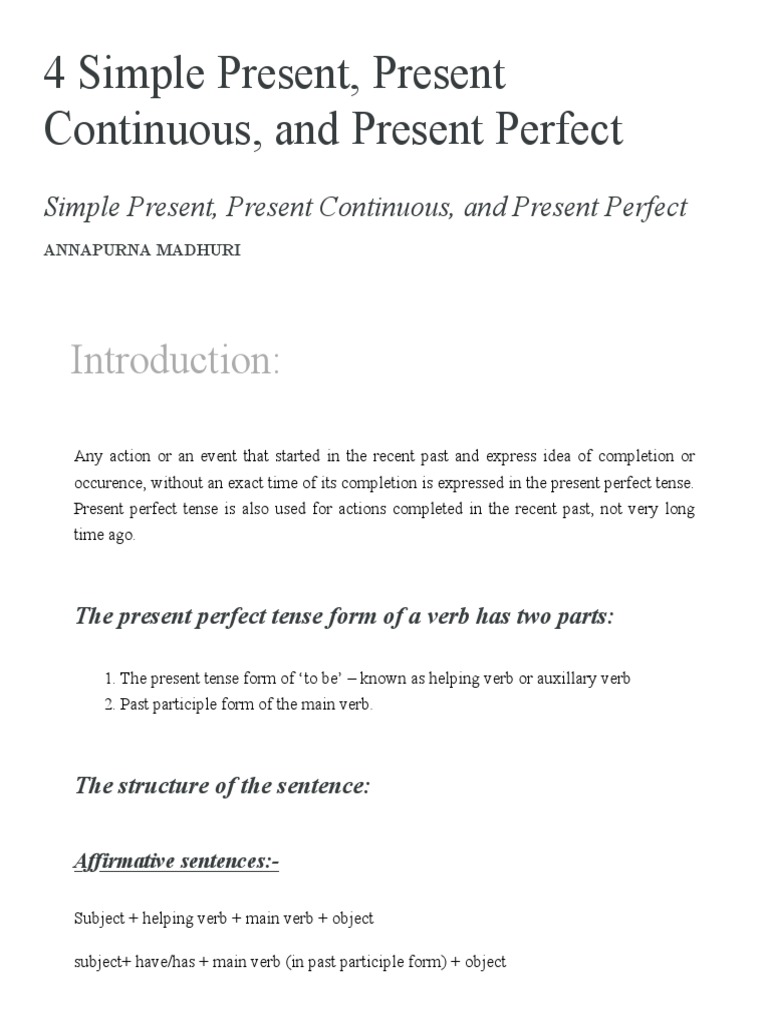 Simple Present, Present Continuous, and Present Perfect - Effective ...