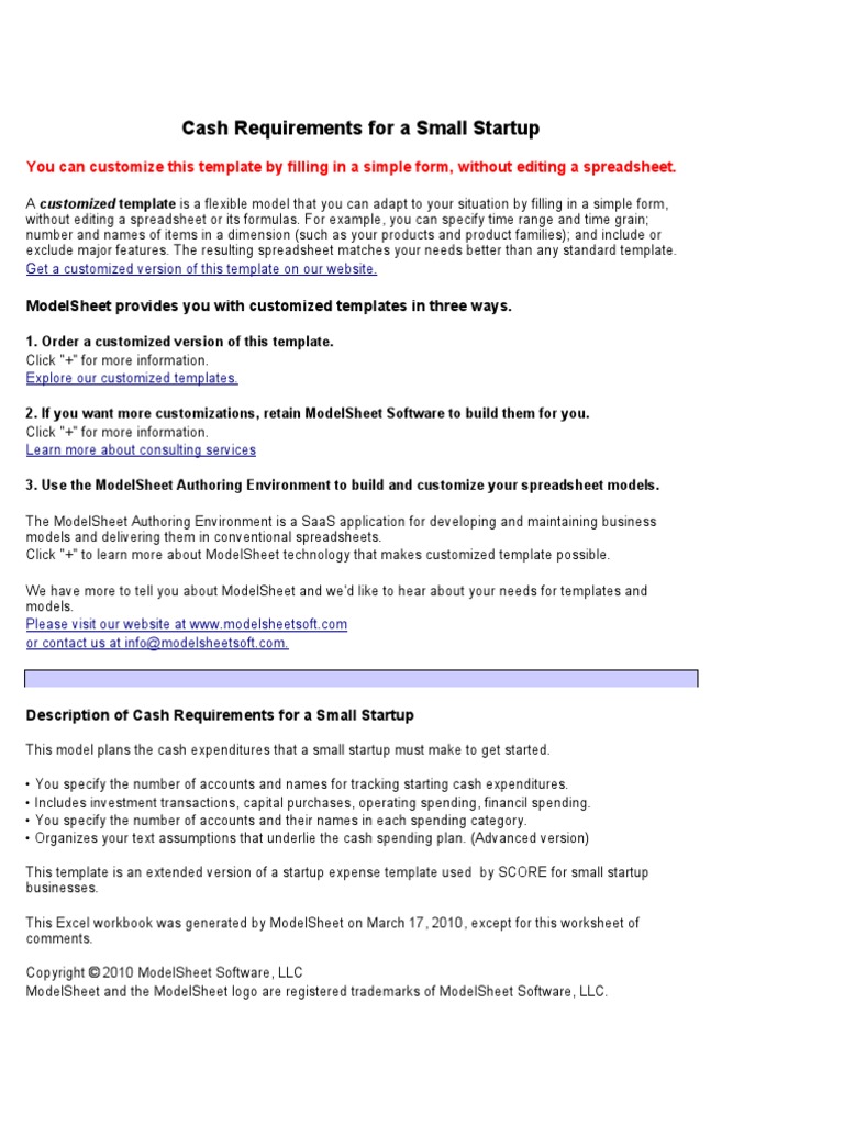 Cash Requirements For A Small Startup | PDF | Expense | Banks