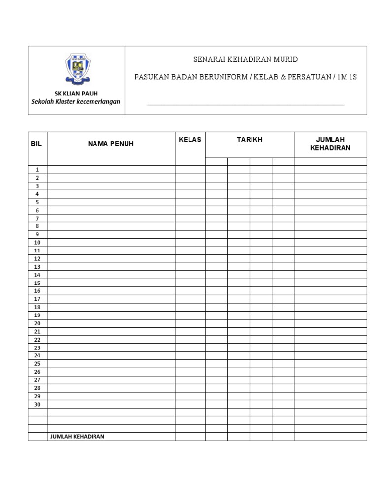 Borang Kehadiran Murid 2020 1 | PDF
