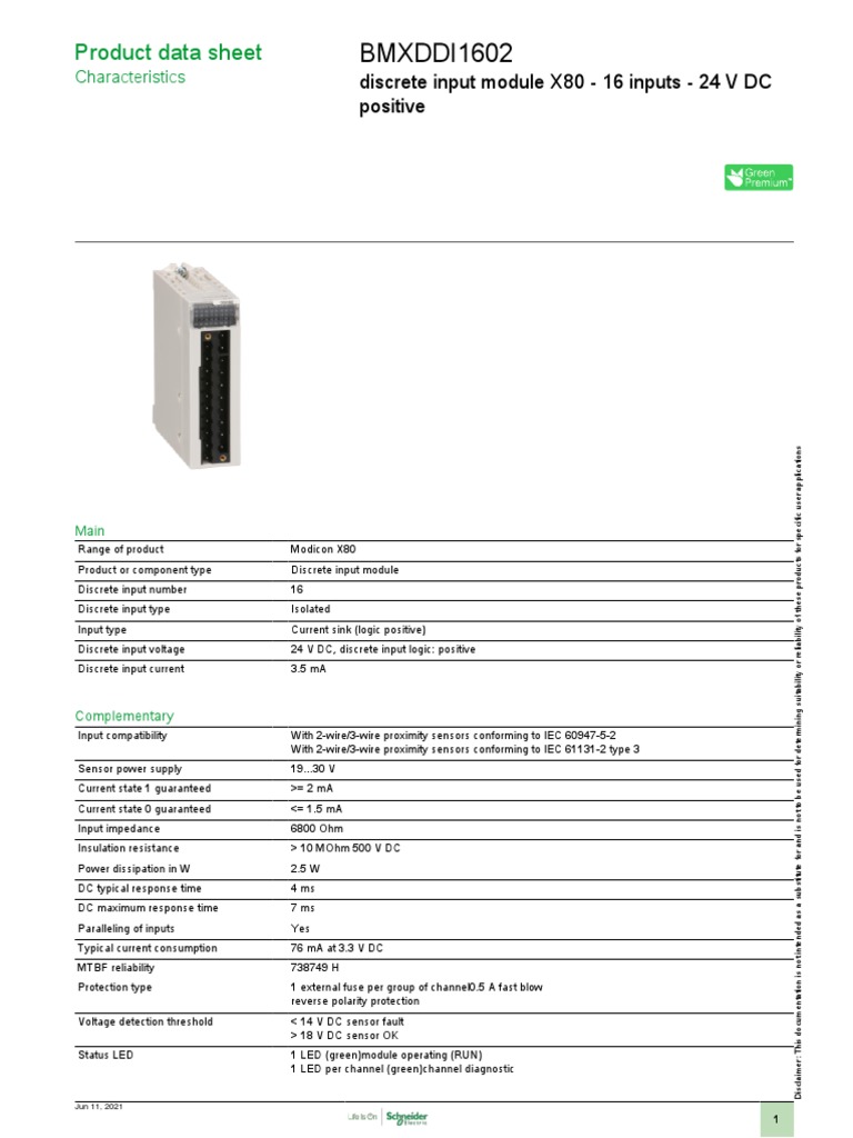 Discrete Input Module X80 - 16 Inputs - 24 V DC Positive: Product Data ...