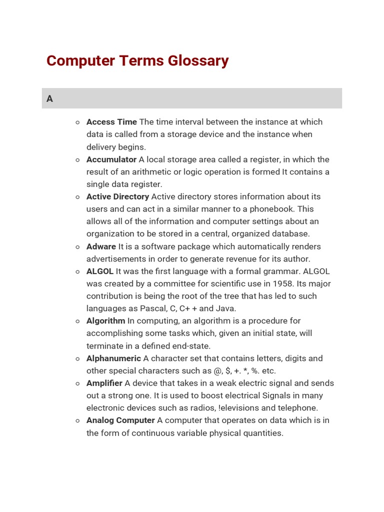 Computer Terms Glossary | PDF | Computer Data Storage | World Wide Web