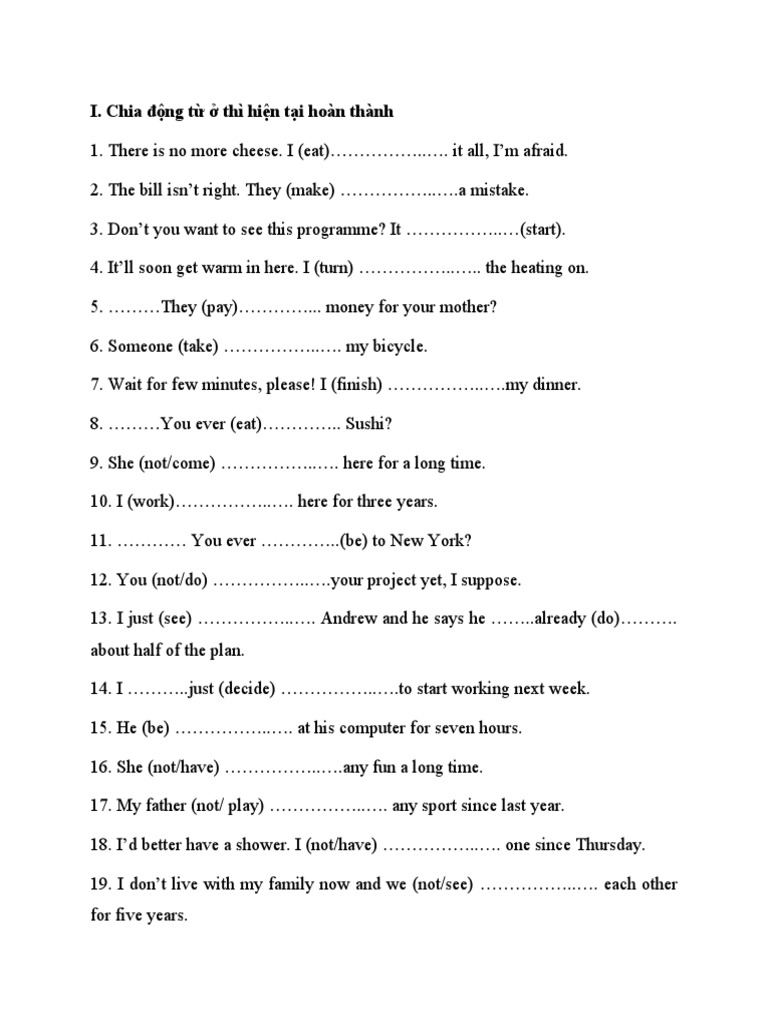 Present Perfect Tense Exercises | PDF