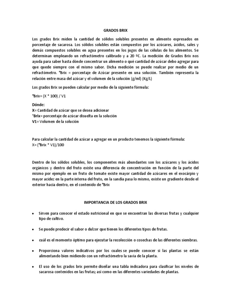 Análisis de Alimentos I (Grados Brix) | PDF | Concentración | Química