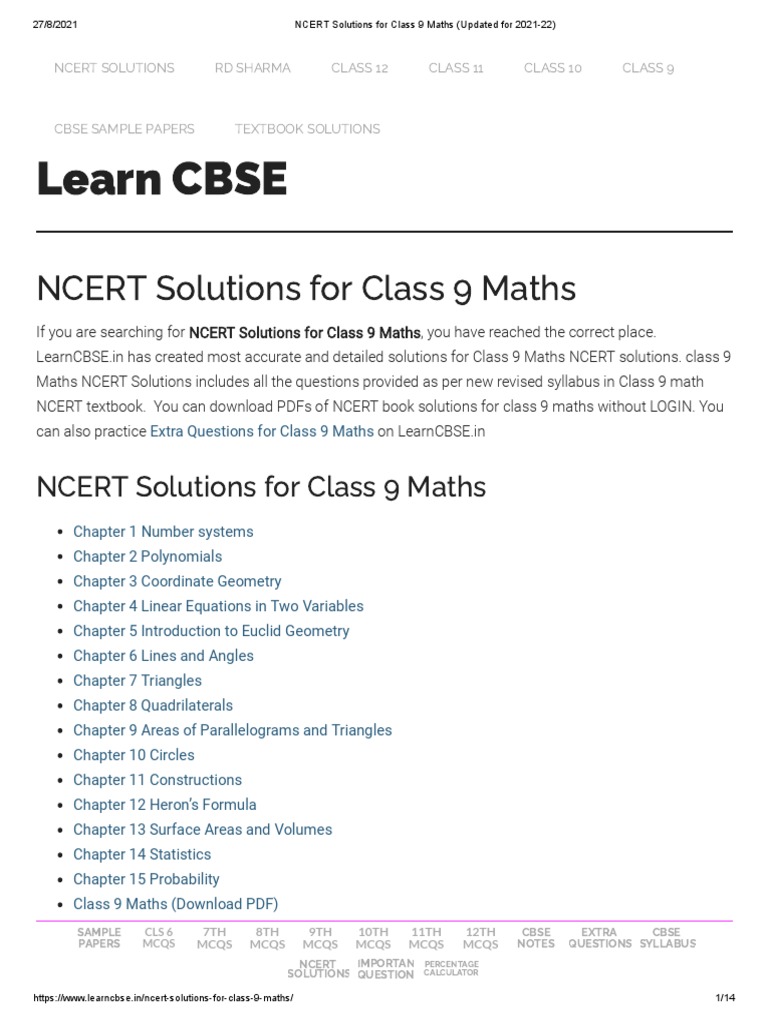 NCERT Class 9 Maths Solutions Guide | PDF | Area | Polynomial