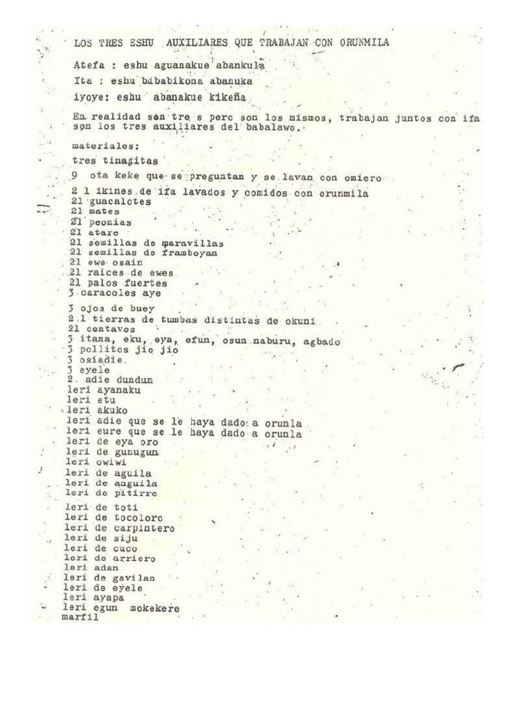 Eshus Auxiliares Orunmila | PDF